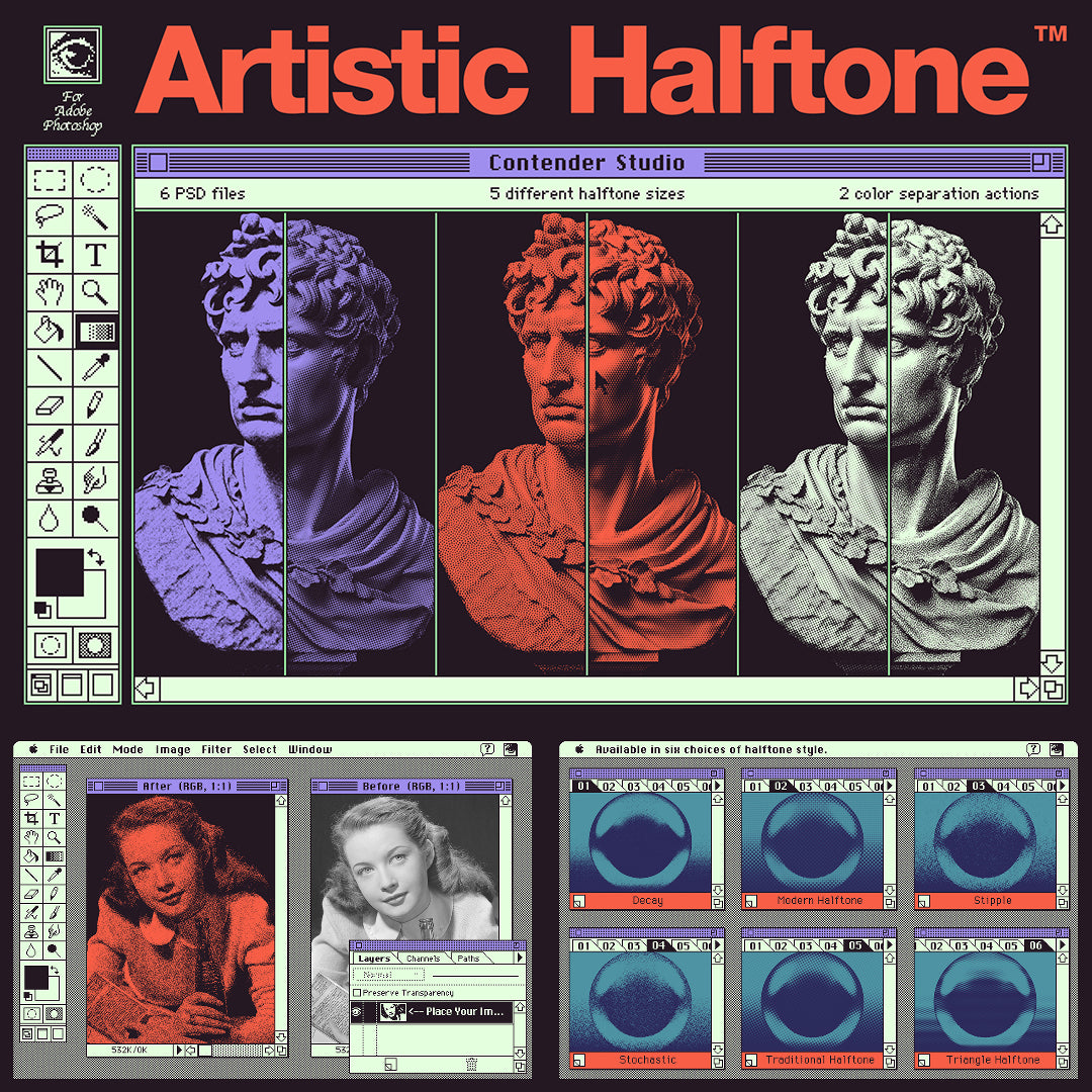 Artistic Halftone PS Actions | Ephemera Fonts